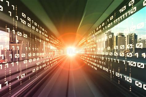 Digital Data Flow On Road With Motion Blur To Create Vision Of Fast