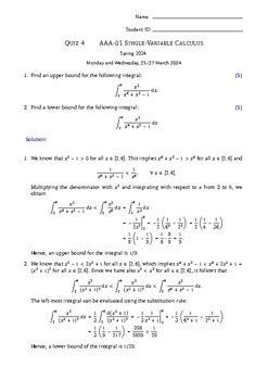 Single Variable Calculus Quiz Solution By Anchoraging Alaska
