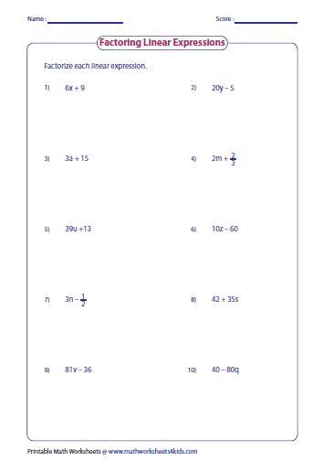 Introduction To Quadratic Functions Worksheet