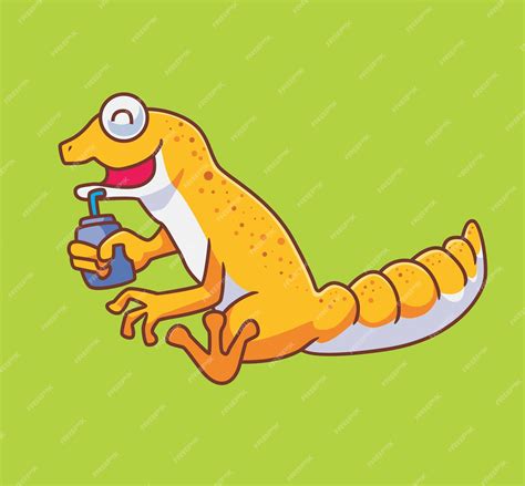 Premium Vector Cute Gecko Lizard Drinking Isolated Animal