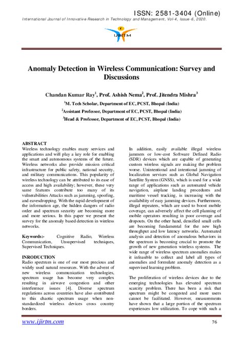 Pdf Anomaly Detection In Wireless Communication Survey And Discussions