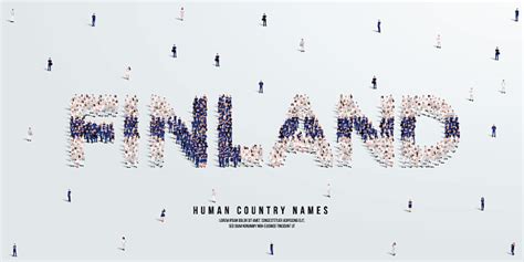 핀란드라는 단어를 구성하는 많은 사람들이 서 있습니다 사람들 군중에서 만든 핀란드 국기 흰색 배경에서 격리된 벡터 그림입니다 공중 뷰에 대한 스톡 벡터 아트 및 기타 이미지