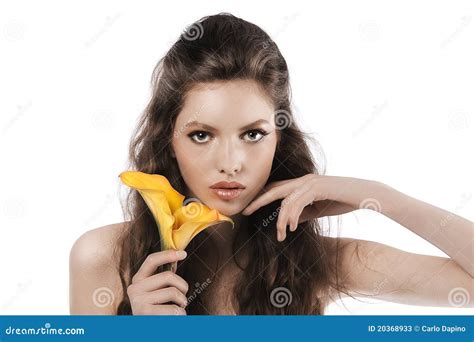 Natural Girl Posing With A Yellow Calla Stock Image Image Of Lady Innocence 20368933