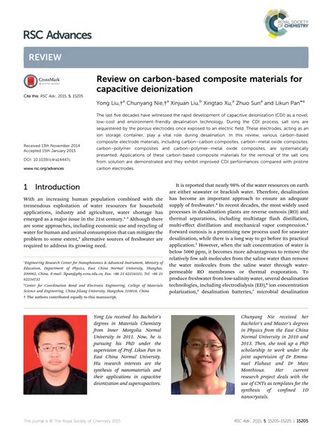 Pdf Review On Carbon Based Composite Materials For Capacitive Deionization