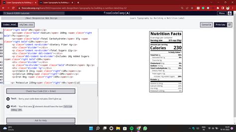Learn Typography By Building A Nutrition Label Step 62 Html Css