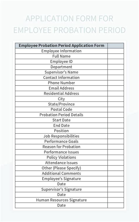 Employee Probation Period Conversion Application Form Excel Template