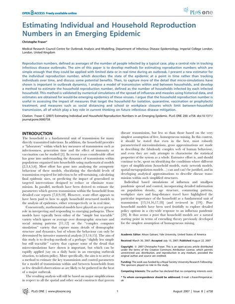 Pdf Estimating Individual And Household Reproduction Numbers In An Emerging Epidemic