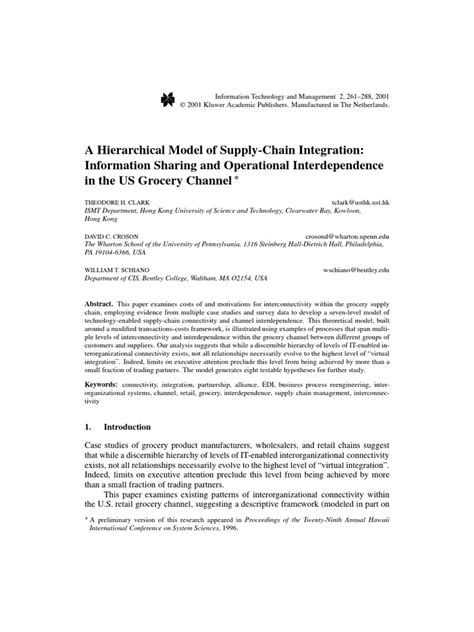A Hierarchical Model Of Supply Chain Integration Pdf Electronic