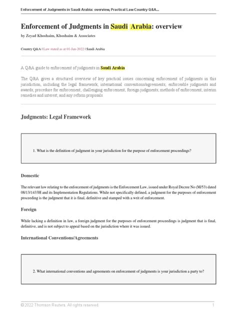 Enforcement Of Judgments In Saudi Arabia Overview Pdf Judgment Law