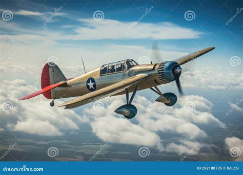 Cream And Red Airplane Plane In Flight Vintage Retro Single Engine