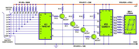 Water Level Indicator With 7 Segment Display Electronic Schematic Diagram