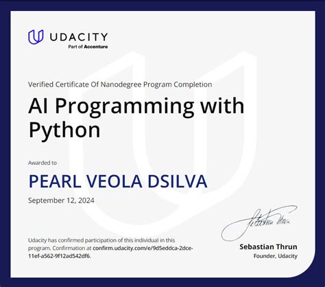 Completed Ai Programming With Python Nanodegree Pearl D Posted On The Topic Linkedin