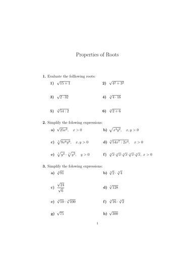 Properties Of Roots Worksheet With Solutions Teaching Resources Properties Of Roots Worksheet With Solutions Teaching Resources
