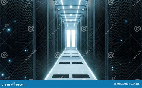 Corridor With Servers In Line Where Data Nodes Are Being Stored And Communicate The Serverless Corridor With Servers In Line Where Data Nodes Are Being Stored And Communicate The Serverless