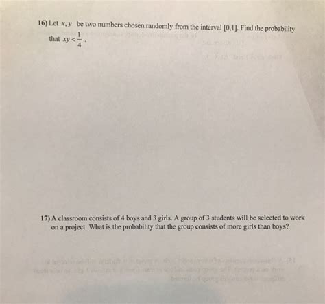 Solved Let X Y Be Two Numbers Chosen Randomly From The Chegg Com