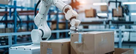 Robotic Arm Loading Cardboard Boxes In A Warehouse Automation Environment Premium Ai Generated