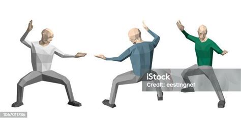 쿵푸 낮은 폴 리 남자입니다 흰색 배경에 고립 벡터 일러스트입니다 3차원 형태에 대한 스톡 벡터 아트 및 기타 이미지 3차원 형태 가라테 격투기 Istock