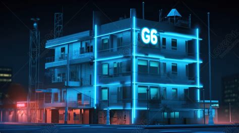 고속 모바일 인터넷 혁명 블루 라이트 3d 렌더링 배경의 상업용 건물을 갖춘 차세대 6g 네트워크 3d 건물 배경 세대 배경 물을 배경 이미지 Hd 3d 건물