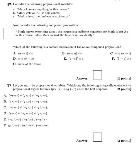 Solved Q2 Consider The Following Propositional Variables