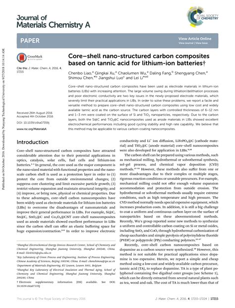 Pdf Core Shell Nano Structured Carbon Composites Based On Tannic Acid