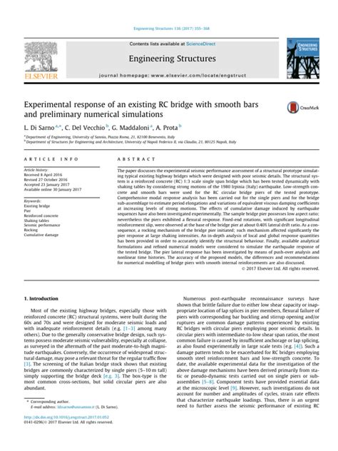Experimental Response Of An Existing Rc Bridge With Smooth Bars And Preliminary Numerical