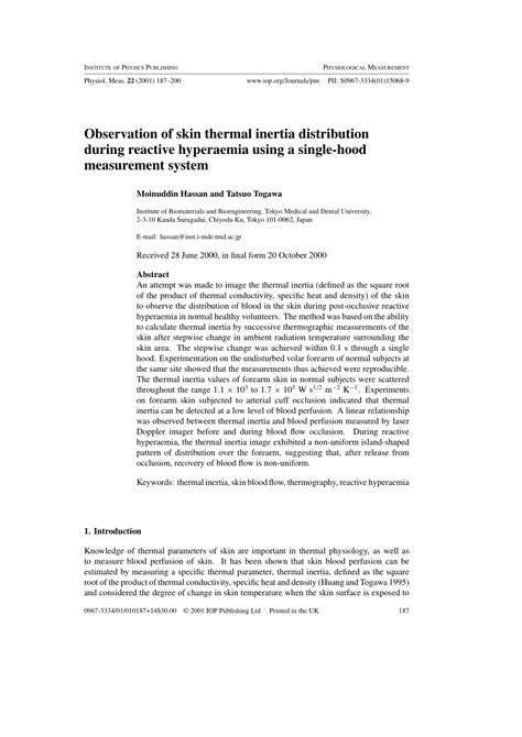 Pdf Observation Of Skin Thermal Inertia Distribution During Reactive