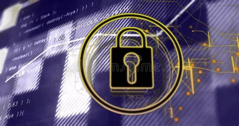 Lock Symbol And Security Code Animation Over Abstract Digital