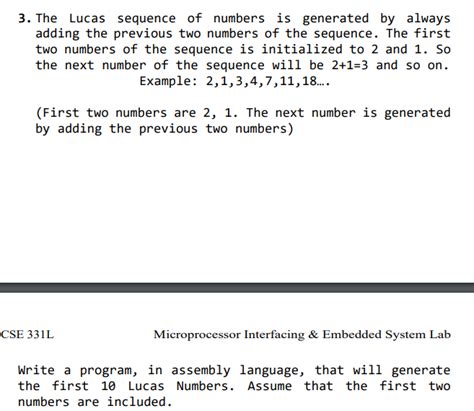 Solved 3 The Lucas Sequence Of Numbers Is Generated By