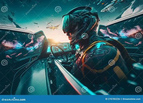 Ship Captain On A Modern Futuristic Boat Transport At Sea Neural Network Generated Art Stock
