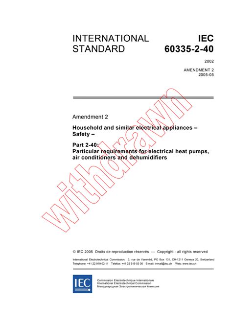 Iec 60335 2 40 2002 Amd2 2005 Amendment 2 Household And Similar