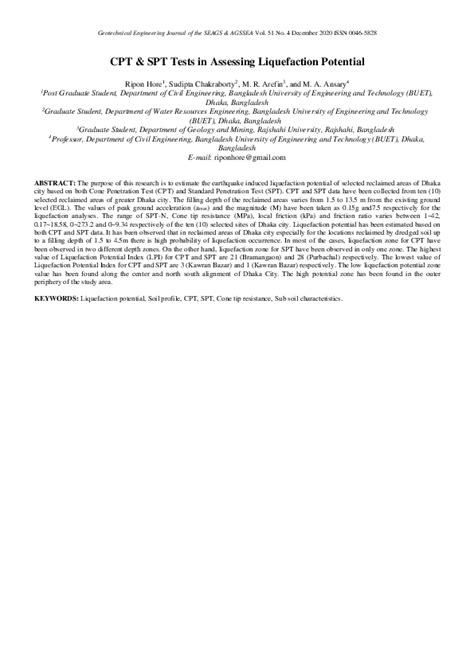 Pdf Cpt And Spt Tests In Assessing Liquefaction Potential