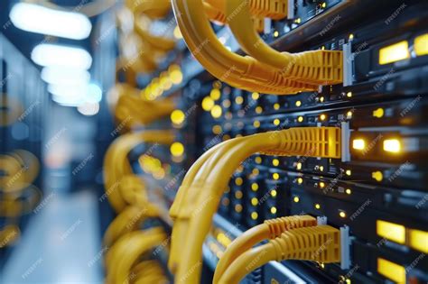 Yellow Ethernet Cable Plugged Into The Router Premium Ai Generated Image