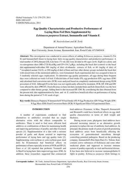 Pdf Egg Quality Characteristics And Productive Performance Of Laying Hens Fed Diets