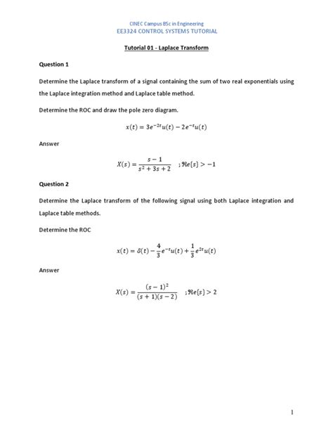 Laplace Transform Tutorial Pdf