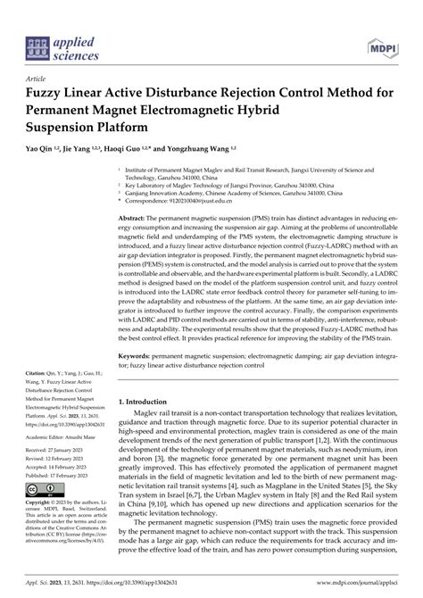 Pdf Fuzzy Linear Active Disturbance Rejection Control Method For Permanent Magnet