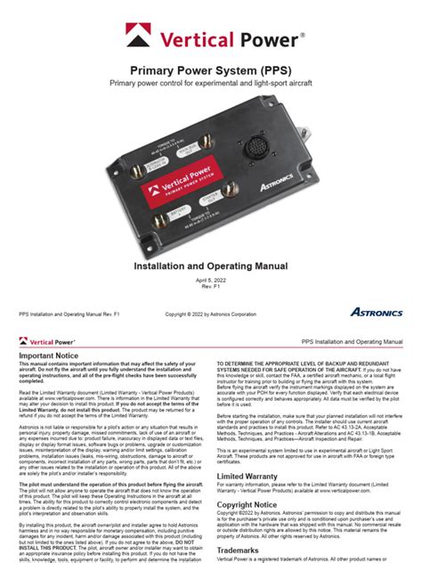 Pps Installation And Operating Manual Rev F1 Fresh Pdf