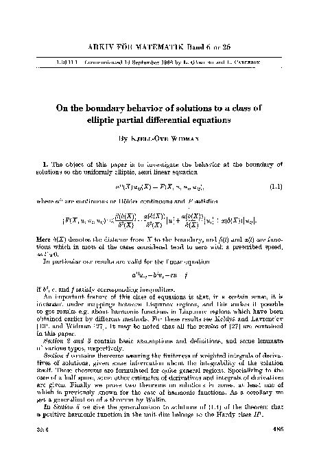 Pdf On The Boundary Behavior Of Solutions To A Class Of Elliptic Partial Differential Equations