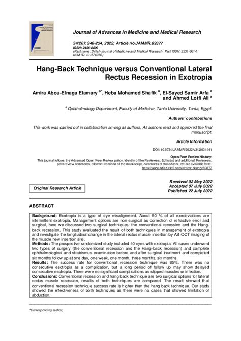 Pdf Hang Back Technique Versus Conventional Lateral Rectus Recession