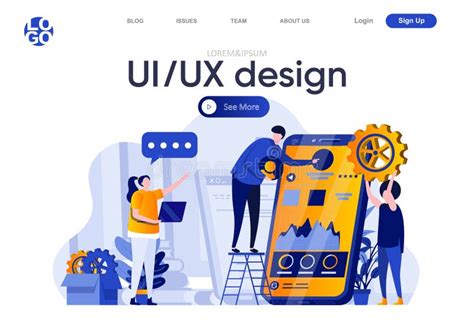 Ui Ux Design Flat Landing Page Developers Team Together Creating
