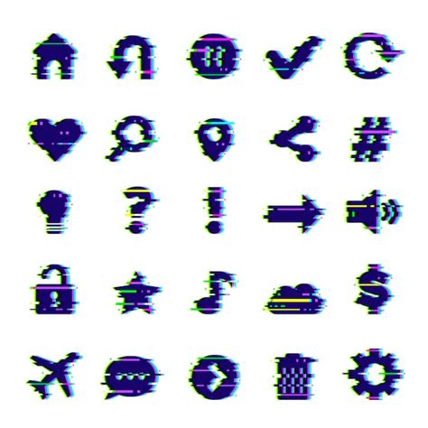 Premium Vector Web Glitched Symbols Media Grunge Ui Icons Interface Elements Mobile App Recent