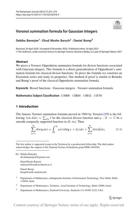 Voronoi Summation Formula For Gaussian Integers Request Pdf