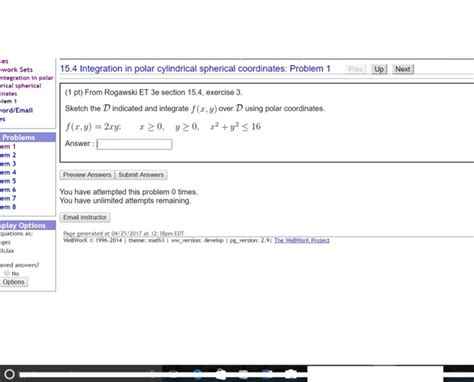 Solved Work Sets 15 4 Integration In Polar Cylindrical
