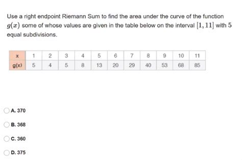 Use A Right Endpoint Riemann Sum To Find The Area Under The Curve Of The Function G X Som