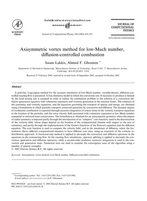 Pdf Axisymmetric Vortex Method For Low Mach Number Diffusion