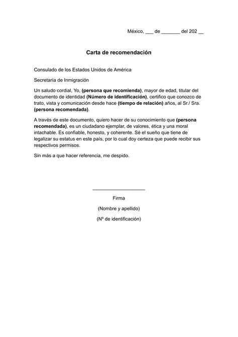 Carta De Recomendación Para Inmigración Ejemplos ️