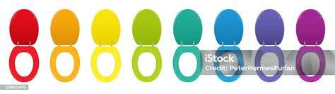 다채로운 변기 무지개 그라데이션 컬렉션 다른 색깔의 화장실 뚜껑의 세트가 들어 올렸습니다 흰색 배경에 격리된 벡터 그림입니다 8에 대한 스톡 벡터 아트 및 기타 이미지