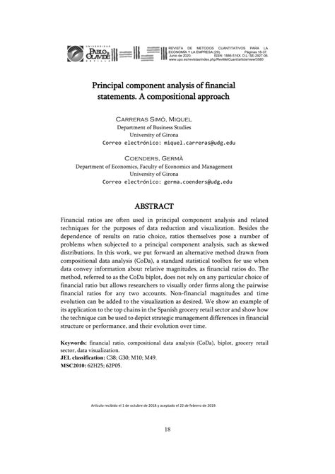 Pdf Principal Component Analysis Of Financial Statements A