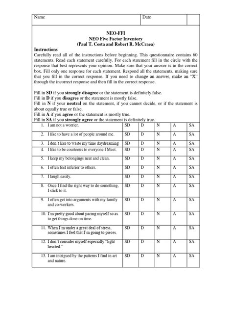 Neo Ffi Pdf Behavioural Sciences Psychology