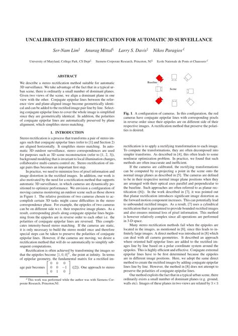 Pdf Uncalibrated Stereo Rectification For Automatic 3d Surveillance
