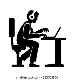 Programmer Silhouette Working On His Computer Stock Vector Royalty Free Shutterstock